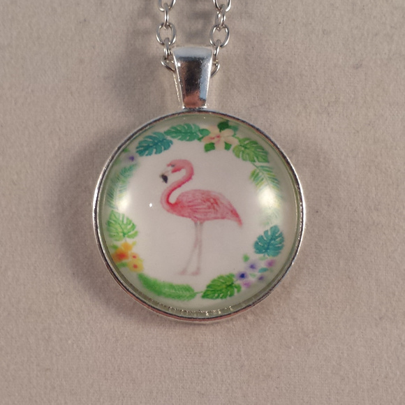 Kristy's Jewels | Jewelry | Silver Pink Flamingo Cabochon Pendant ...